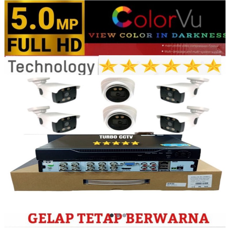 Jual PAKET CCTV COLORVU 8 CHANNEL 5 CAMERA 5MP 1080P TURBO HD KAMERA ...