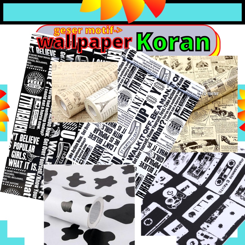Jual WALLPAPER WALLPEPER MOTIF KORAN RETRO VINTAGE CAFE KASET SEPEDA ...
