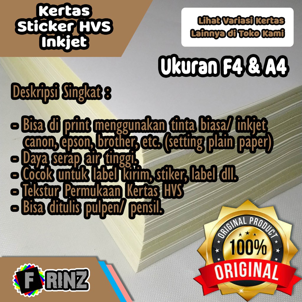 Jual Kertas Sticker HVS F4 A4 A5 A6 / Stiker Doff Matte / Stiker Inkjet / Matt Tidak Kilap High ...