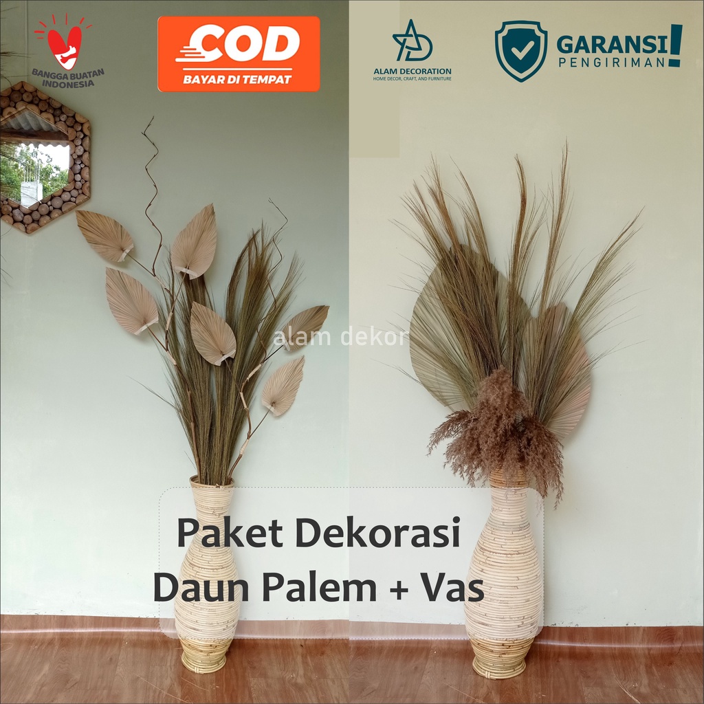 Jual Paket Dekorasi Daun Palem dan Vas Rotan Dekorasi Rumah Estetik ...