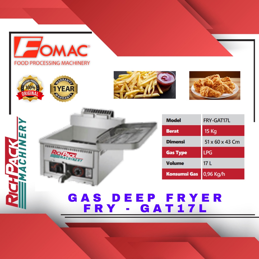Jual Fomac FRY-GAT17L Gas Deep Fryer 17 Liter Mesin Penggorengan ...