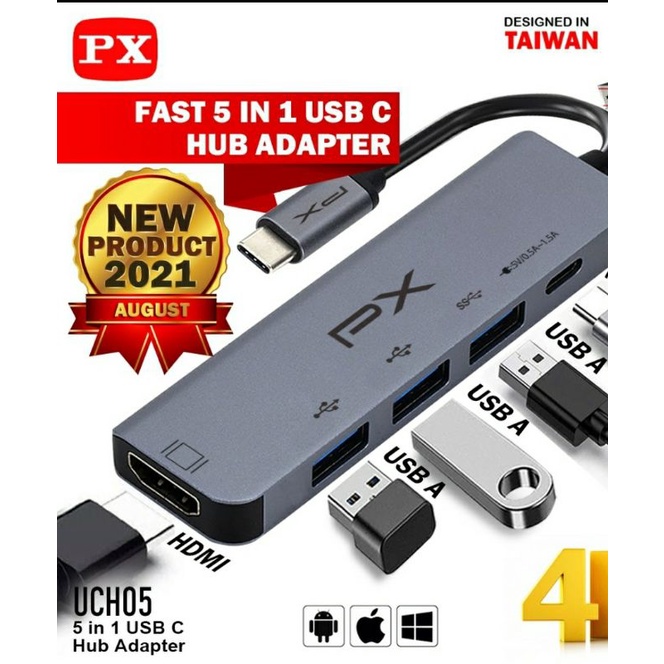 Jual Px Usb hub type c to hdmi plus converter multiport 5in1 usb 3.0 4k ...