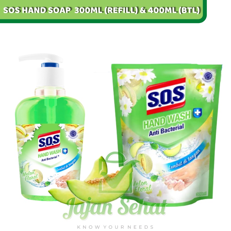 Jual Sos Hand Soap Fragrance Anti Bacterial 300ml (Refill) & 400ml ...