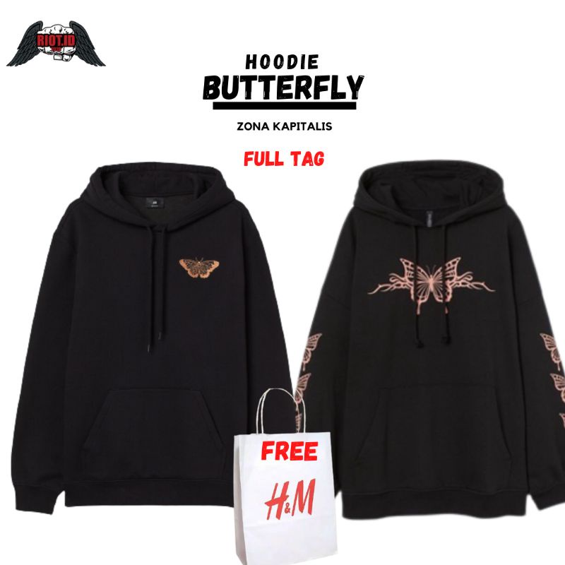 Jual (3.3) Hoodie HM ButterFly Hitam Black FREE PAPER BAG Full Tag ...