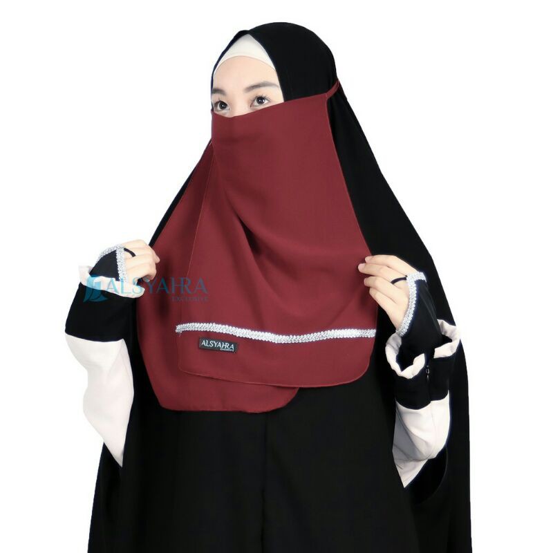 Jual Niqab cadar tali 2 layer zahrah sifon premium | Shopee Indonesia