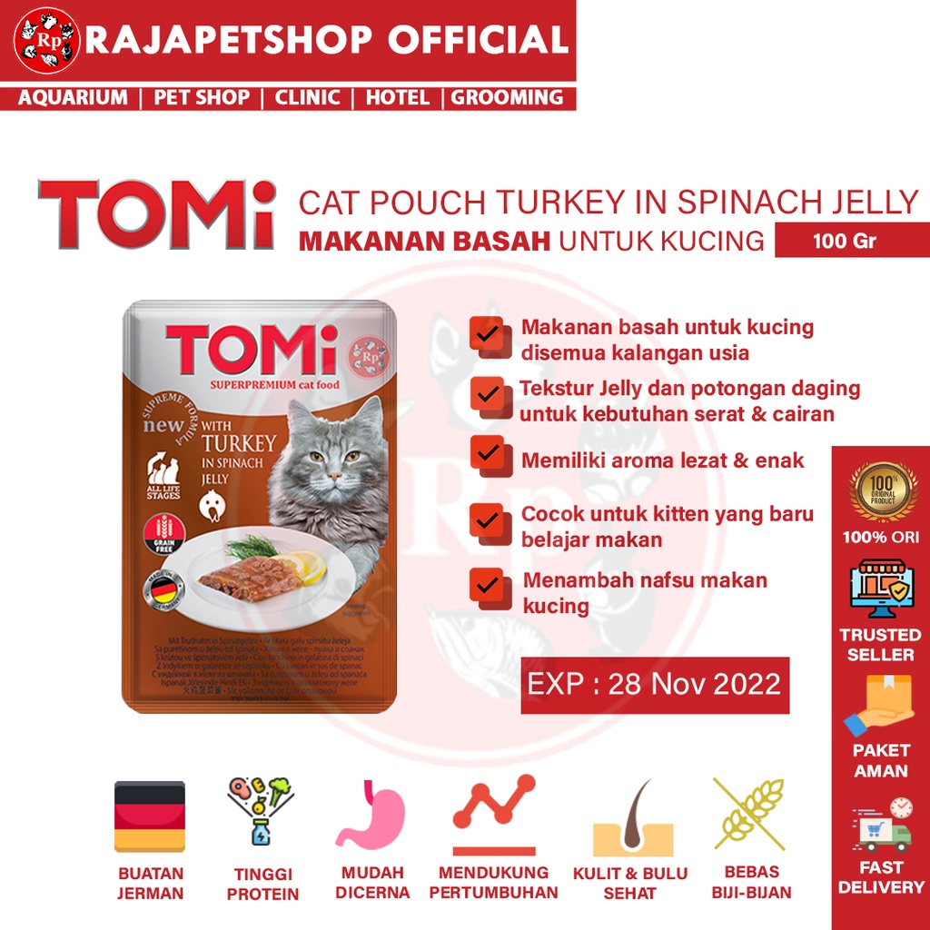 Jual TOMI CAT POUCH TURKEY IN SPINACH JELLY MAKANAN KUCING SACHET RASA ...