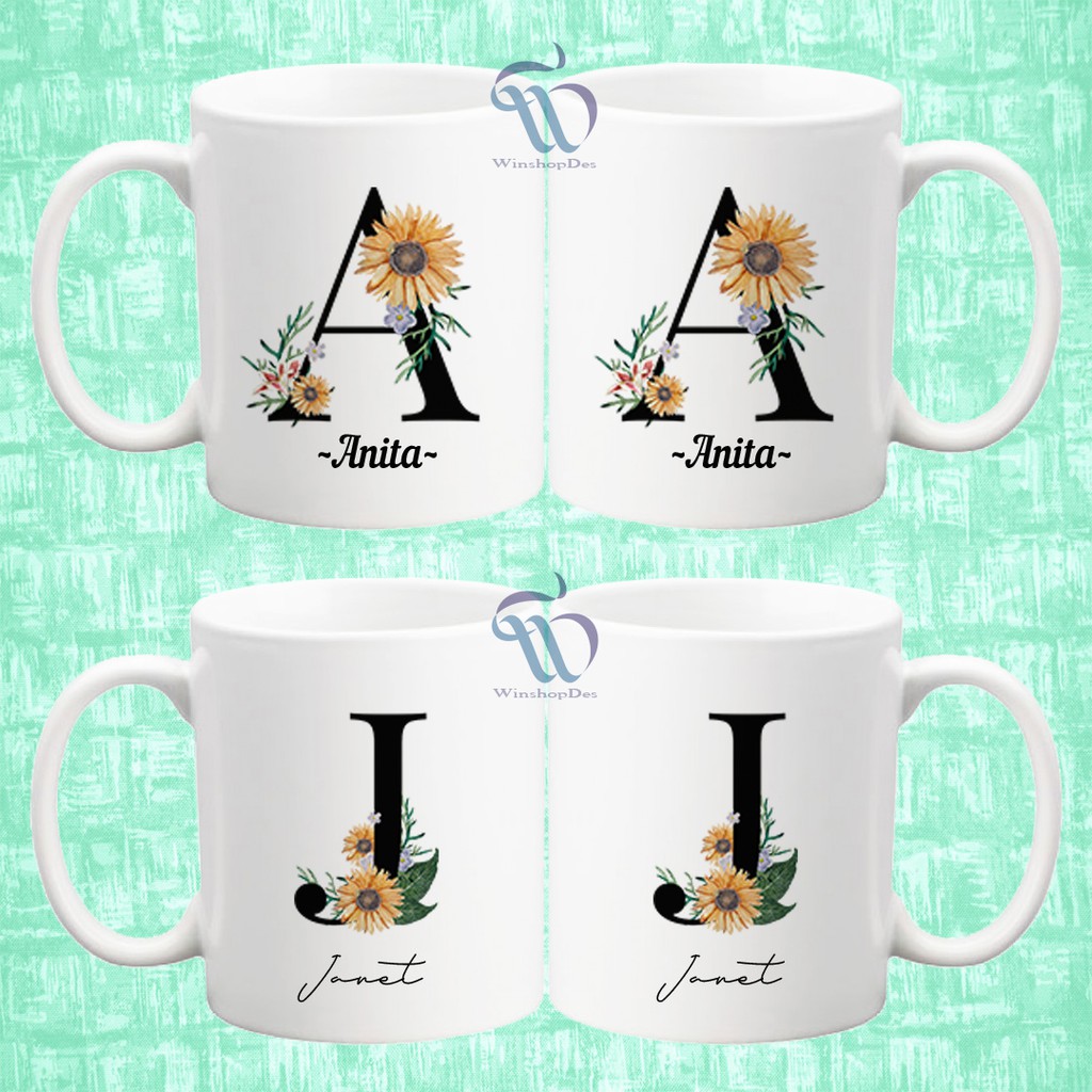 Jual MUG CUSTOM NAMA / MUG INISIAL NAMA DAUN VINTAGE ( TYPE 1) PALING ...