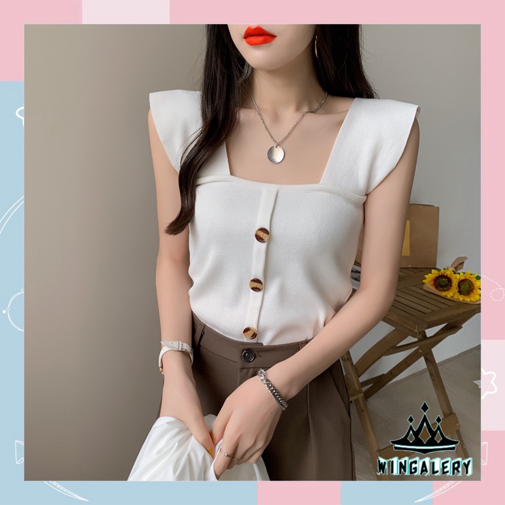Jual WINGALERY Baju Rajut/Tank Top Wanita Square Neck Tank Top Import ...