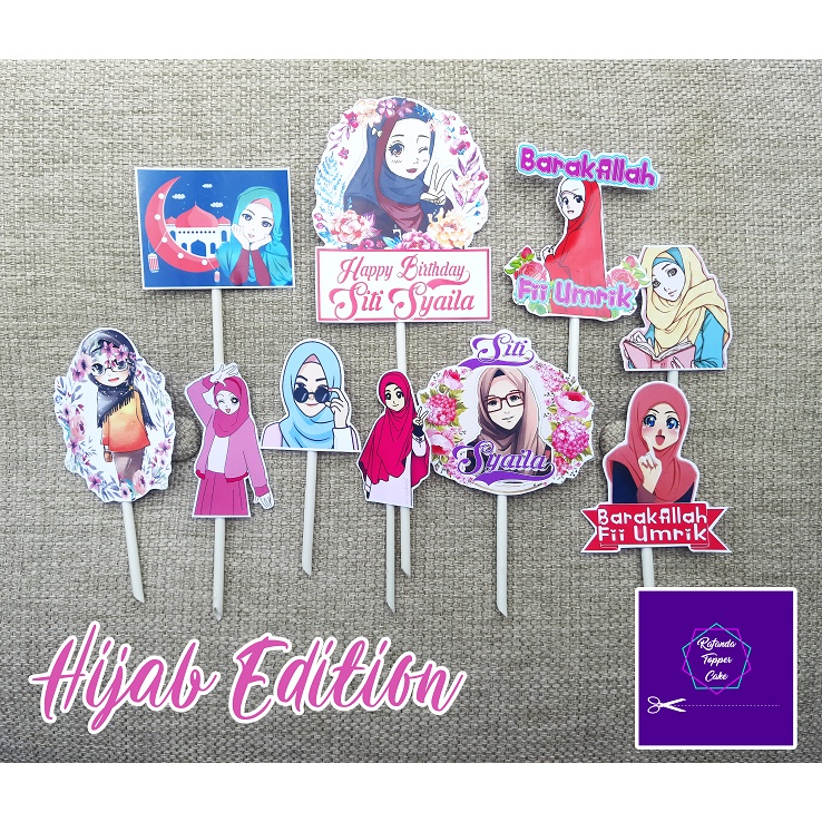 Jual Topper kue birthday Tema Hijab gratis custom nama | Shopee Indonesia
