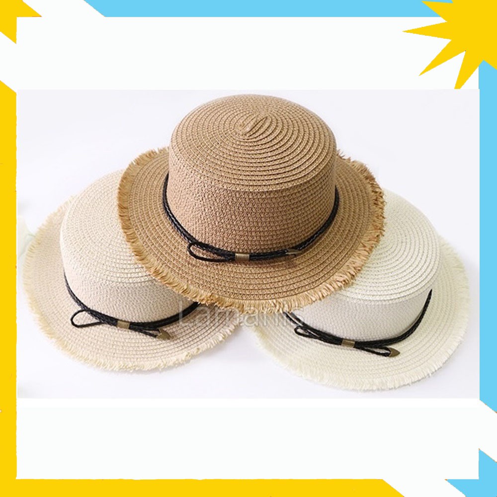 Jual Topi Pantai Wanita Pria Topi Boater Brim Bow Belt Jerami Beach Hat ...