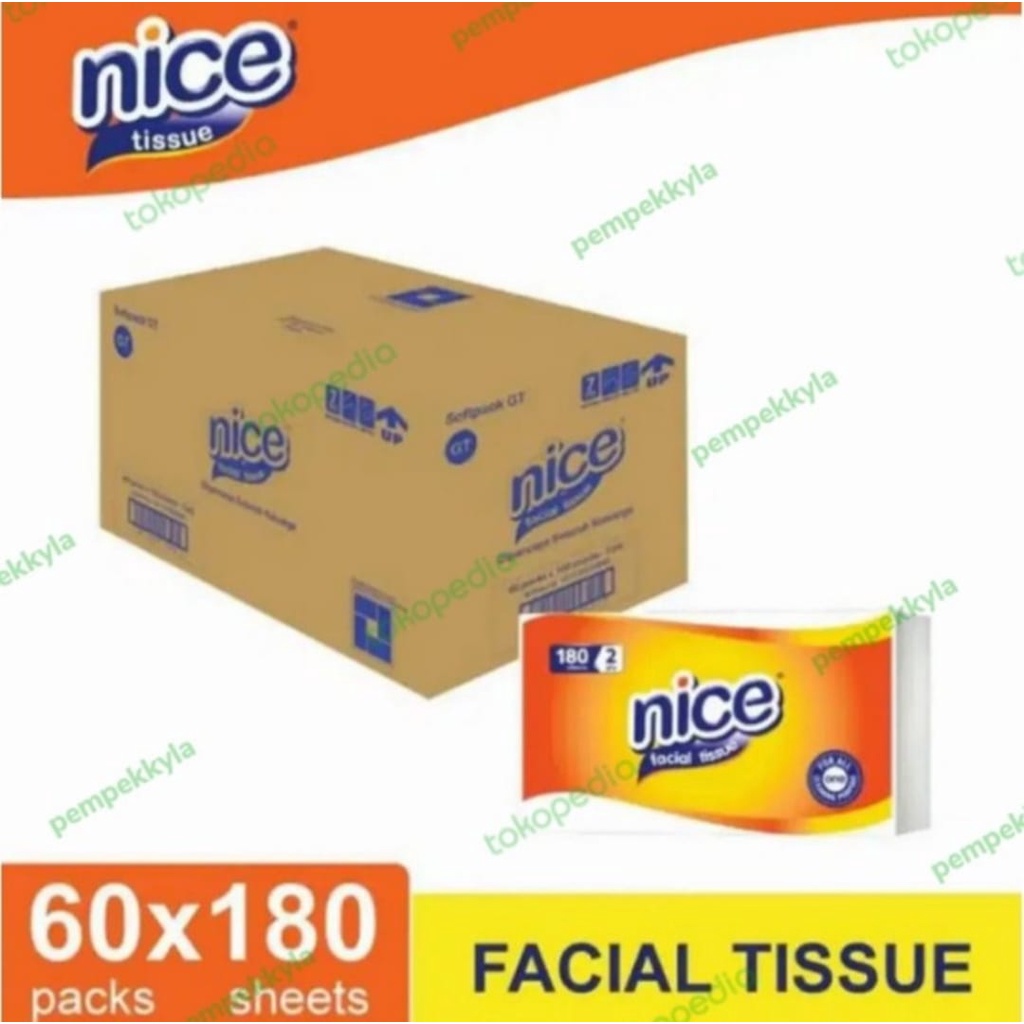 Jual TISU TISSUE NICE FACIAL TISSUE 180 sheet 2ply 1 DUS ( isi 60 ...
