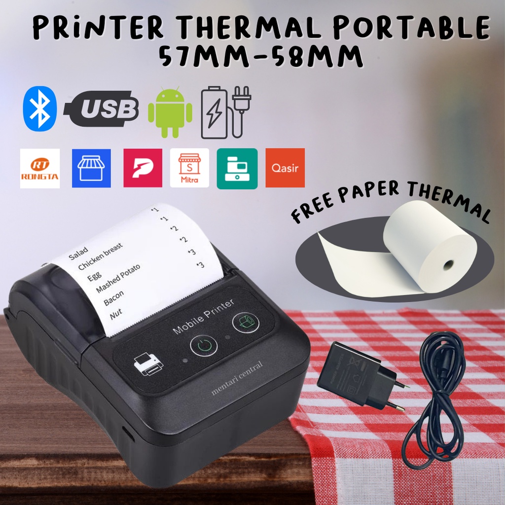 Jual PRINTER TERMAL PRINTER BLUETOOTH PORTABLE MINI 57MM 58MM | Shopee ...