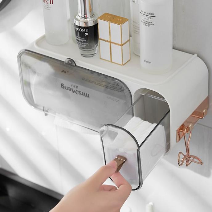 Jual Tempat Tissue Kotak Laci Makeup Kapas Rak Toilet Double Hook ...