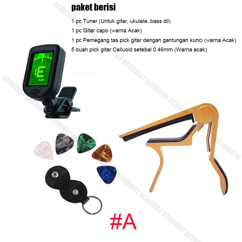 Jual Aksesoris gitar package Capo Gitar +tuner gitar+ Pilihan + tas ...