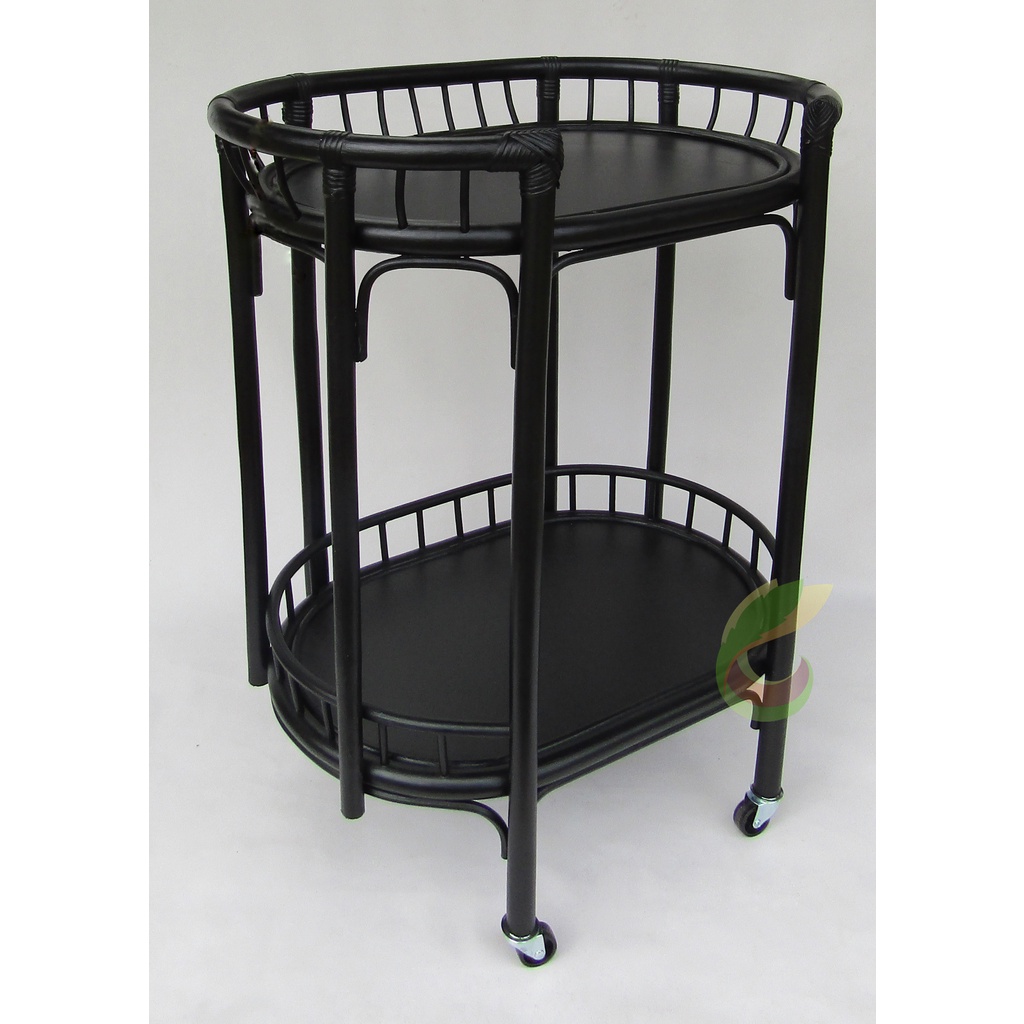 Jual Bar Cart - Troly Makan dari Rotan berwarna hitam | Shopee Indonesia