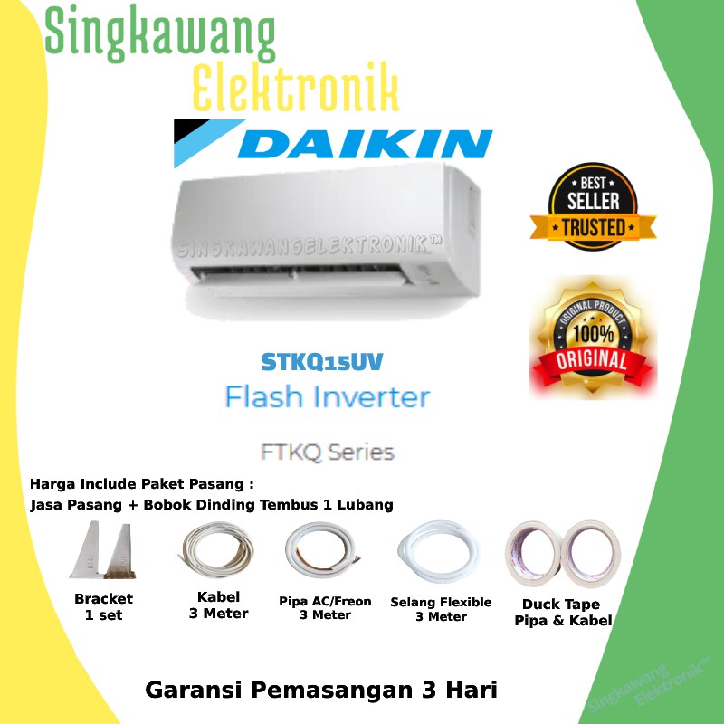 Jual AC DAIKIN FLASH INVERTER R32 FTKQ-15UVM4 ½ PK UNIT PLUS PASANG ...