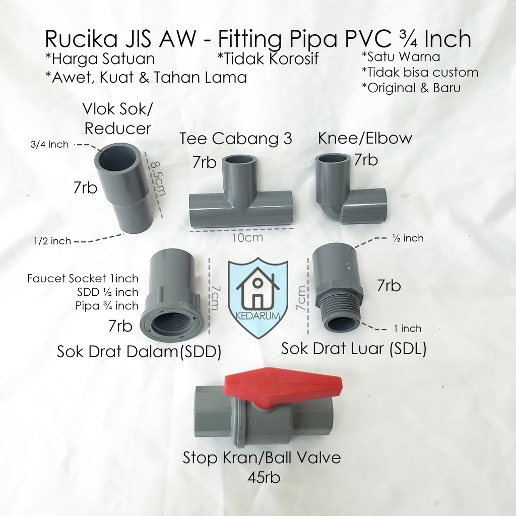Jual Rucika JIS AW - Fitting Pipa PVC 3/4 " inch, Vlok Sok Reducer, Tee ...