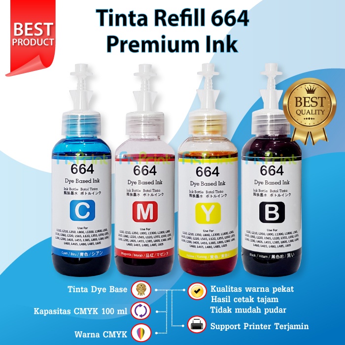 Jual Paket 1 Satu Set CMYK Tinta Botol 664 T664 Refill Epson L120 L360 ...