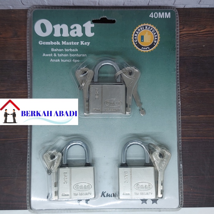 Jual Gembok ONAT SET Master Key 40mm isi 3pcs PINTU PAGAR RUMAH TOP ...