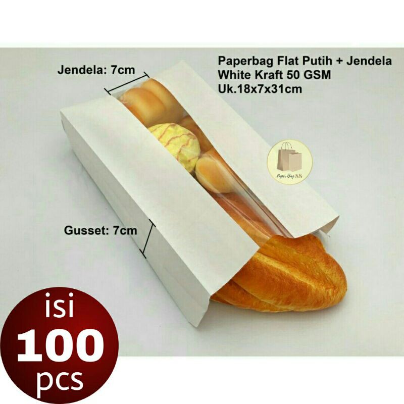 Jual Paperbag Kantong Kertas Roti Jendela Putih XL 18x7x31 cm (isi 100 ...