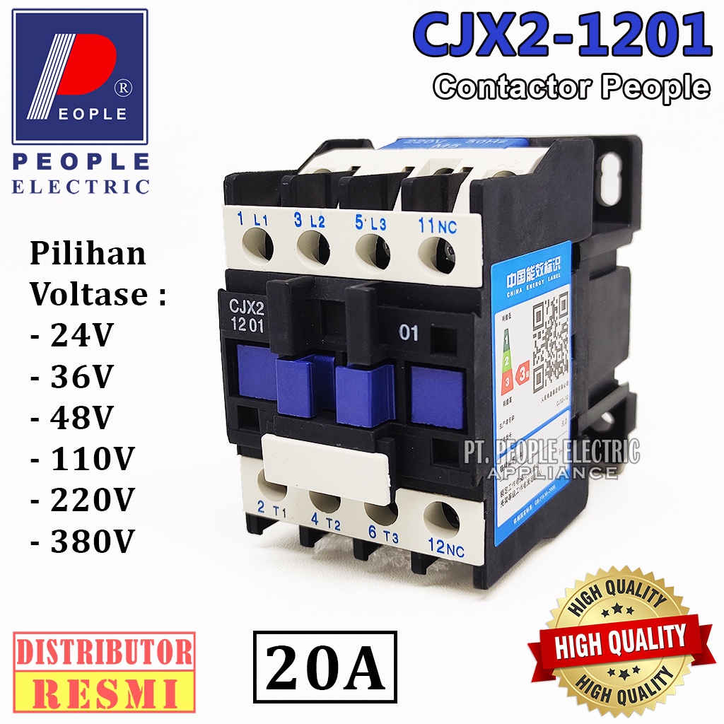 Jual CONTACTOR KONTAKTOR CJX2-1201-NC PEOPLE AC 24V, 36V, 48V, 110V, 220V, 380V | Shopee Indonesia