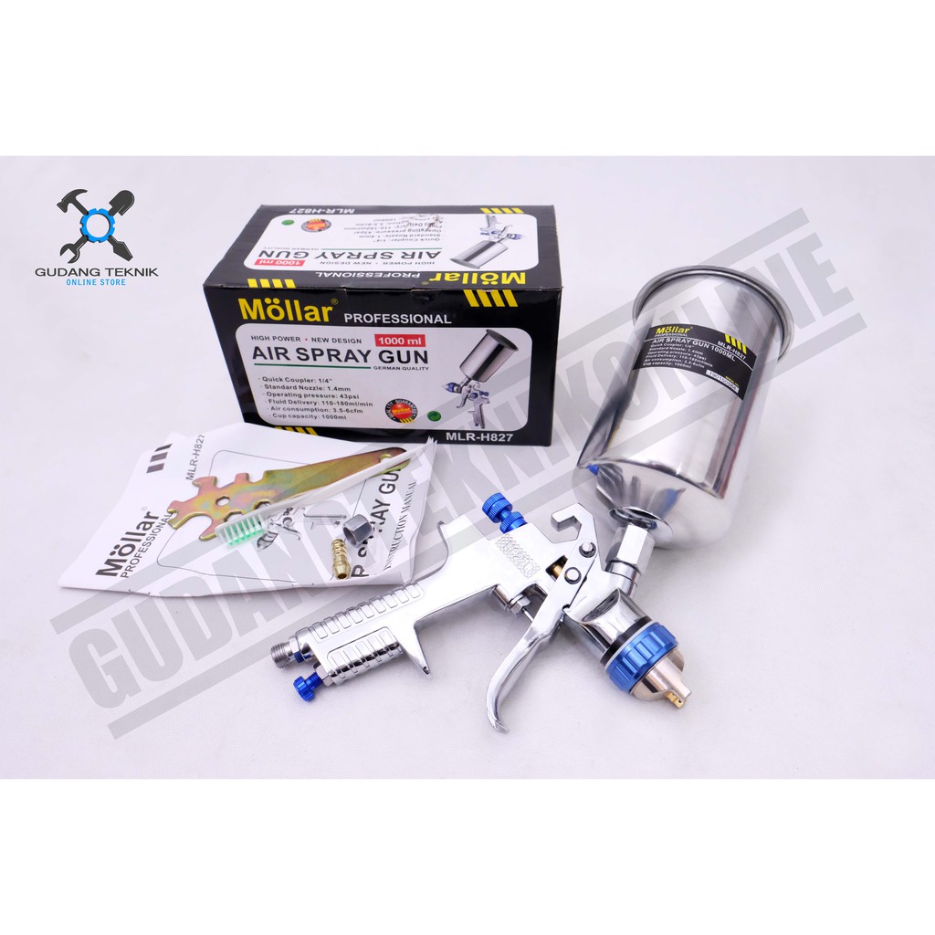 Jual Spray Gun HVLP 1.4mm MOLLAR H827 ALUMINIUM / Alat Spraygun Semprot ...