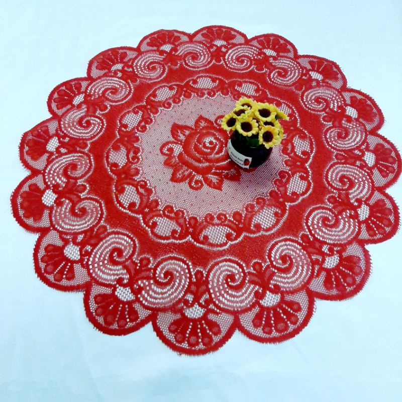 Jual DEKORASI NATAL dan IMLEK /Taplak Bundar 1111 Merah d. 50cm bahan ...