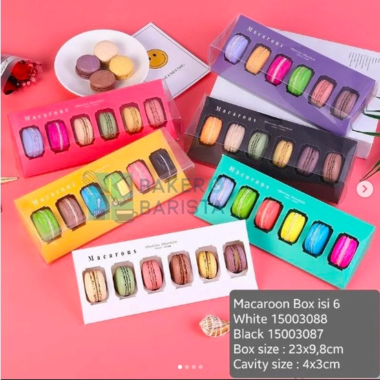 Jual macaroon box isi 6 white / black kotak kue macaron dessert ...