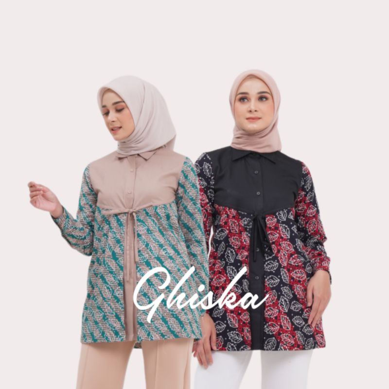 Jual GHISKA Blouse batik kerja katun kombinasi | Shopee Indonesia