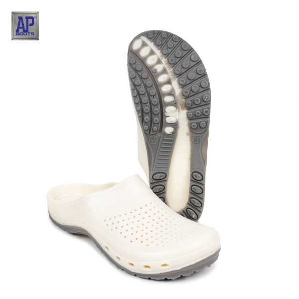 Jual Sandal Slop AP CLOGS PUTIH Kombinasi - Sandal AP Boots Karet Anti ...