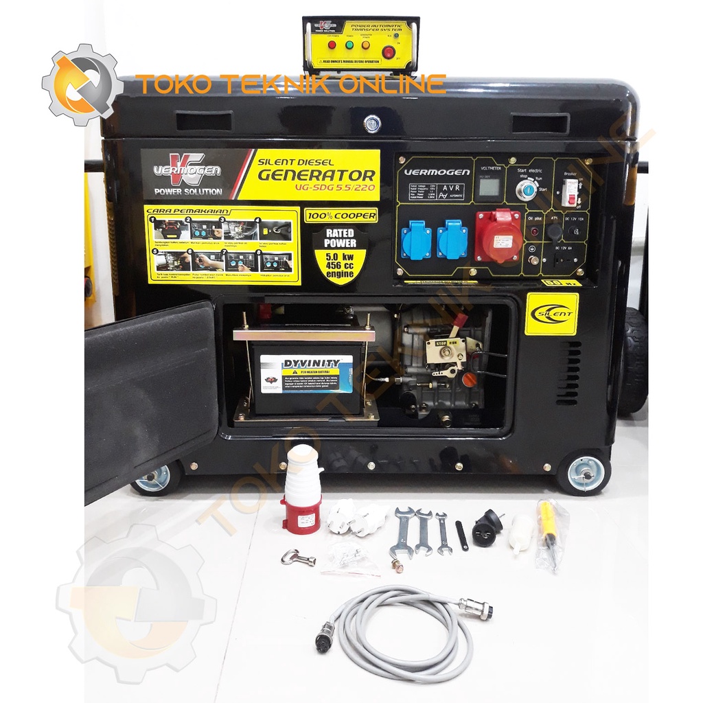 Jual SILENT DIESEL GENERATOR / GENSET 5500 WATT – 1 PHASE PAKET ATS ...