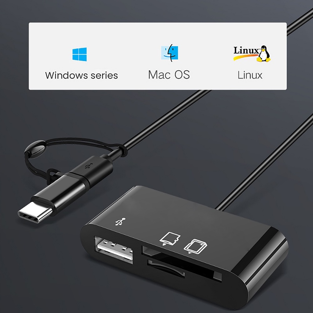 Jual Actual Card Reader 3 in 1 OTG Type-C Micro SD/TF Flash Drive Card ...