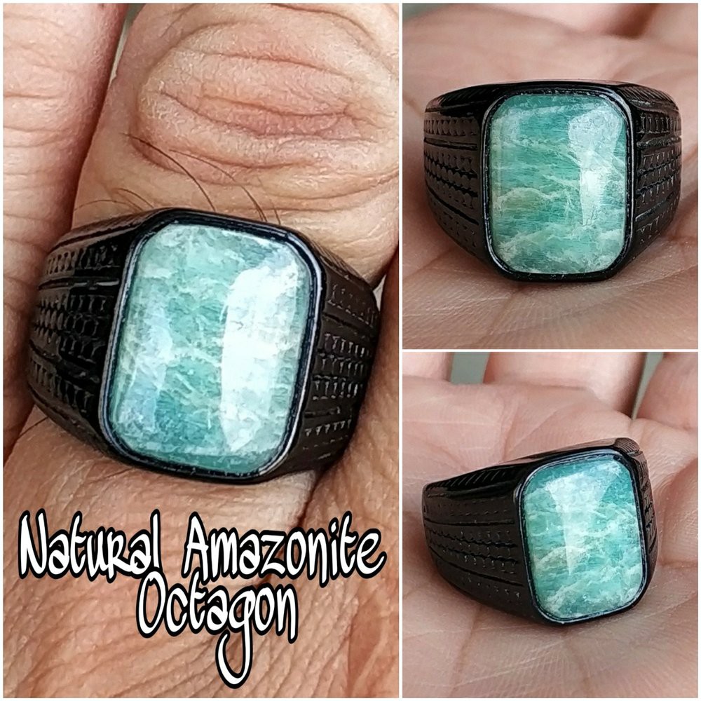 Jual CINCIN BATU AKIK NATURAL AMAZONITE MINIMALIS OCTAGON TITANIUM ...