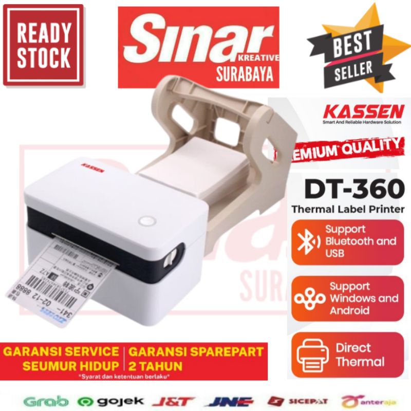 Jual PRINTER LABEL THERMAL 80MM DT-360 KASSEN CETAK RESI BARCODE (BLUETOOTH - USB) | Shopee ...
