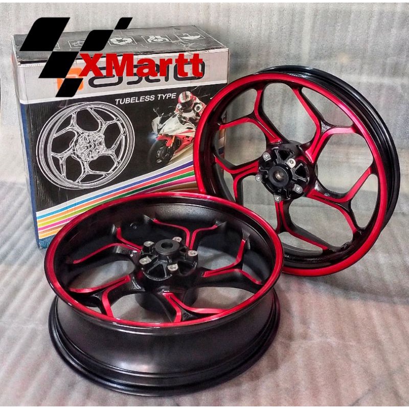 Jual Velg Racing Vixion New NVA/ NVL Assio Lambo 5Y Black Red 300 / 450 ...