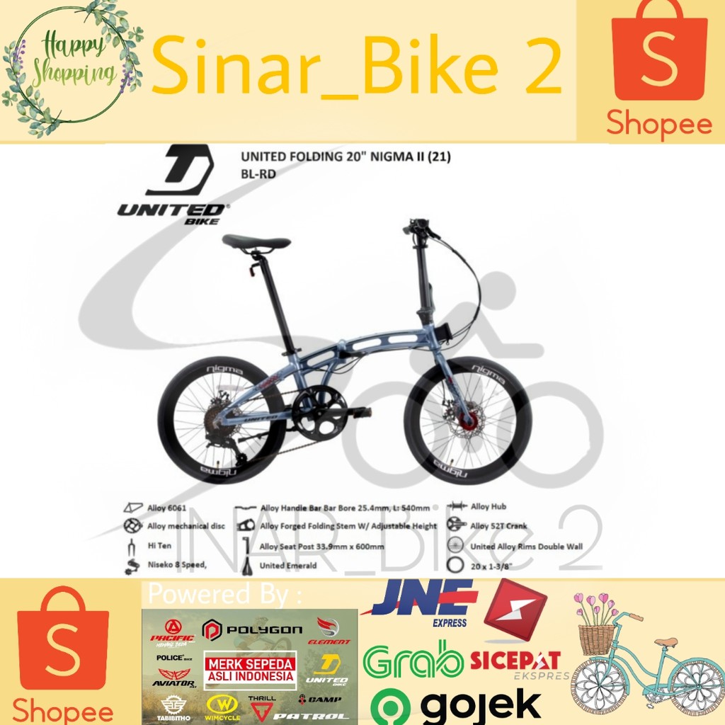 Jual Sepeda Lipat 20 inch United Nigma II Folding 8 Speed (Ekspedisi ...
