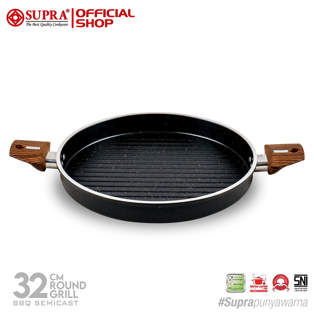 Jual SUPRA Panggangan / BBQ Anti Lengket Semicast Round Grill 32 Cm - Black Marble | Shopee ...