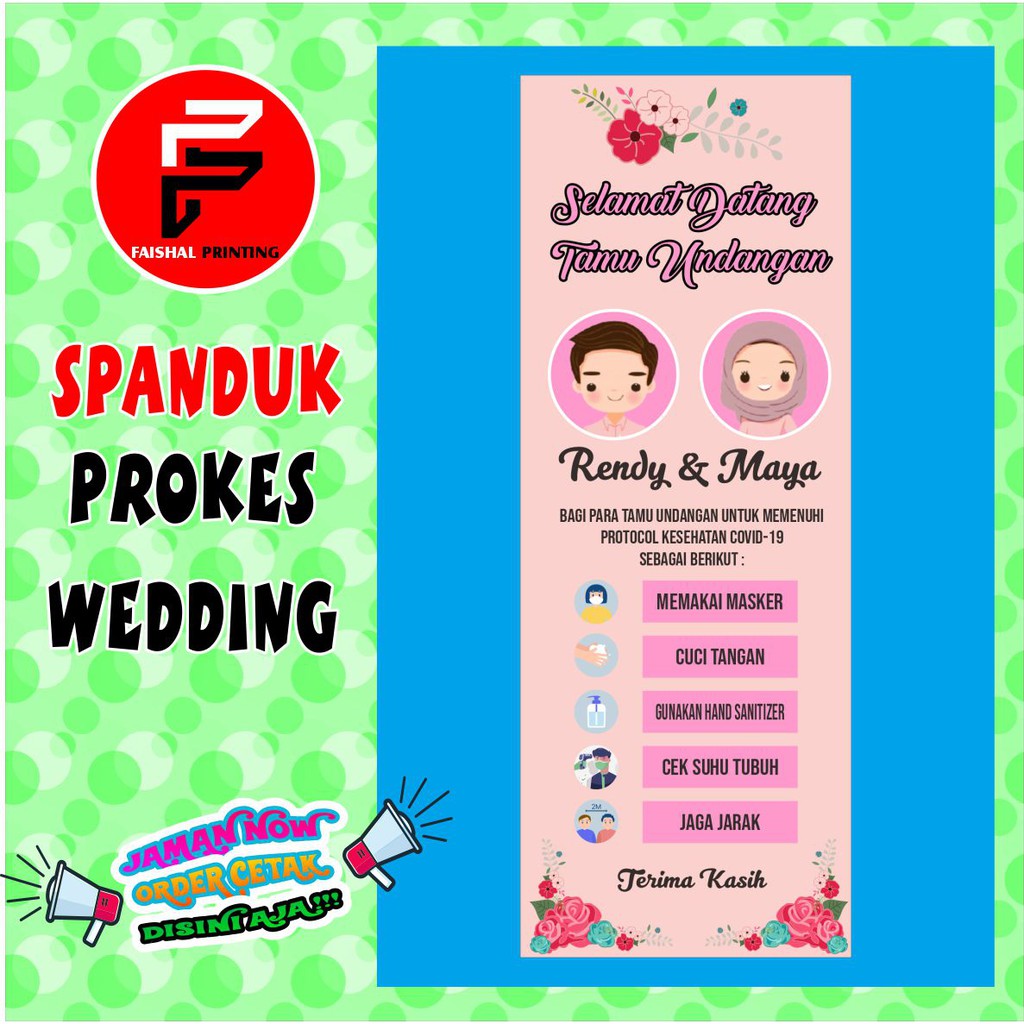 Jual spanduk prokes wedding banner pengantin backdrop prokes ukuran 0,6 ...