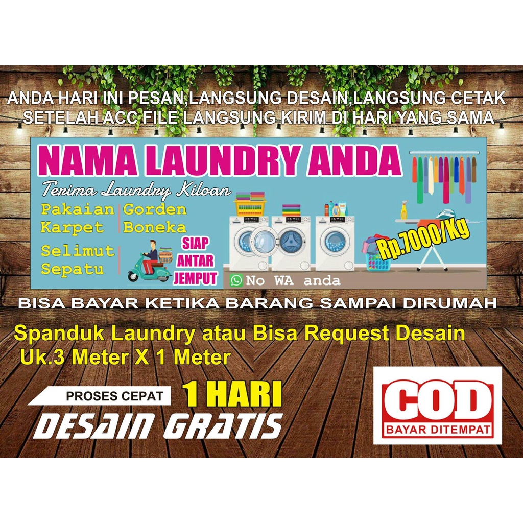 Jual Spanduk Laundry,Papan Nama Laundry,Ukuran 3 Meter x 1 Meter ...