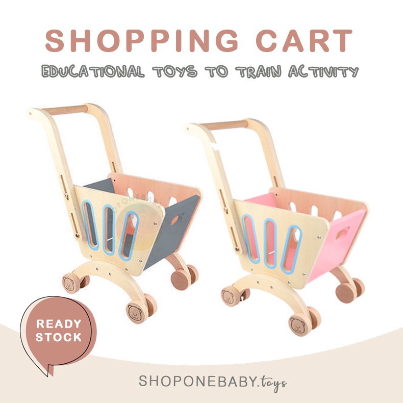 Jual NEW Mainan Kayu Troli Belanja Supermarket Wooden Shopping Cart ...