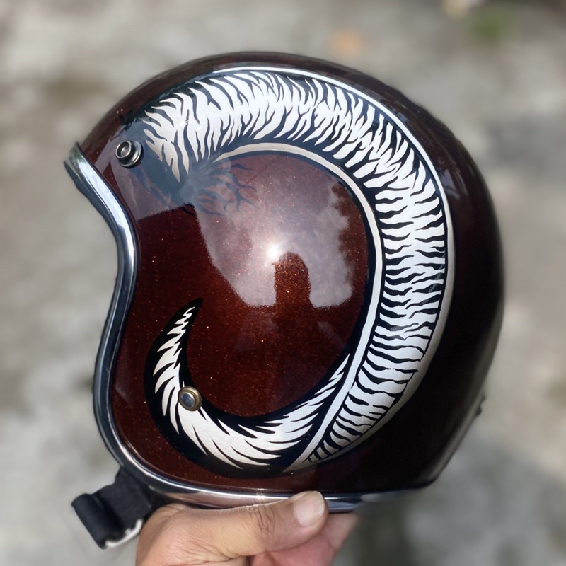 Jual helm custom Slimhead 500tx glitter drawing horn | Shopee Indonesia