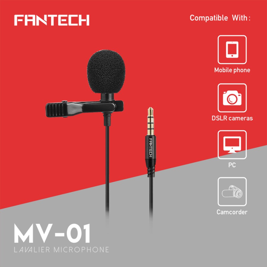 Jual Fantech Mic Clip On MV01 Lavalier Microphone - Smule Youtuber ...