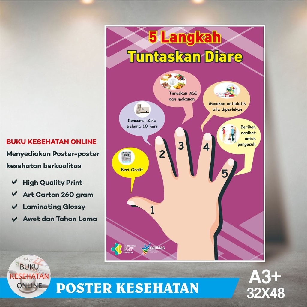 Jual Poster Kesehatan - 5 LANGKAH TUNTASKAN DIARE (2) - LAMINATING ...