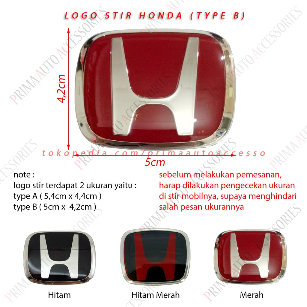 Jual B Emblem Mobil Honda Logo Stir Type B Size 5 cm x 4,2 cm Brio ...