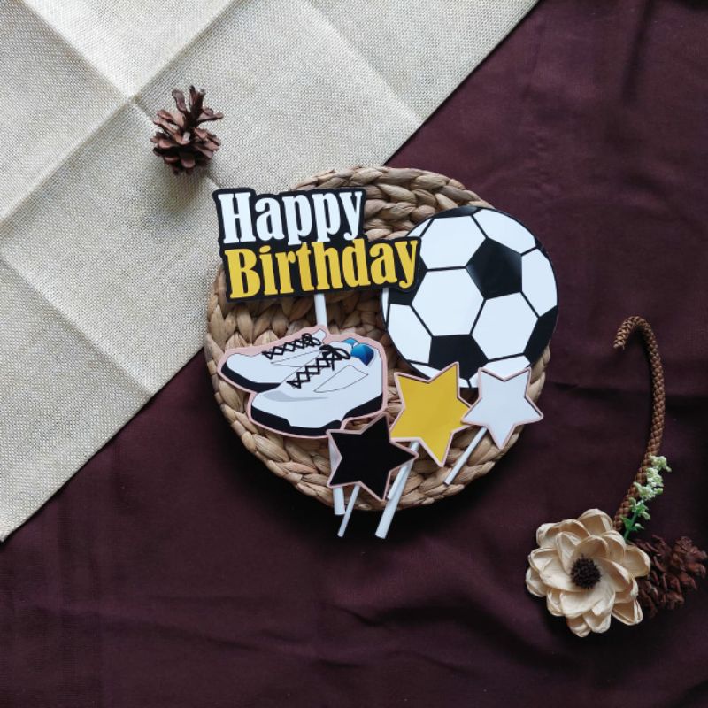 Jual satu set hiasan kue ulang tahun cake topper motif tema sepak bola ...