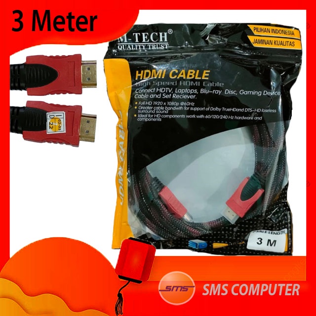 Jual Kabel HDMI to HDMI 3m jaring merk M-Tech 3 meter | Shopee Indonesia