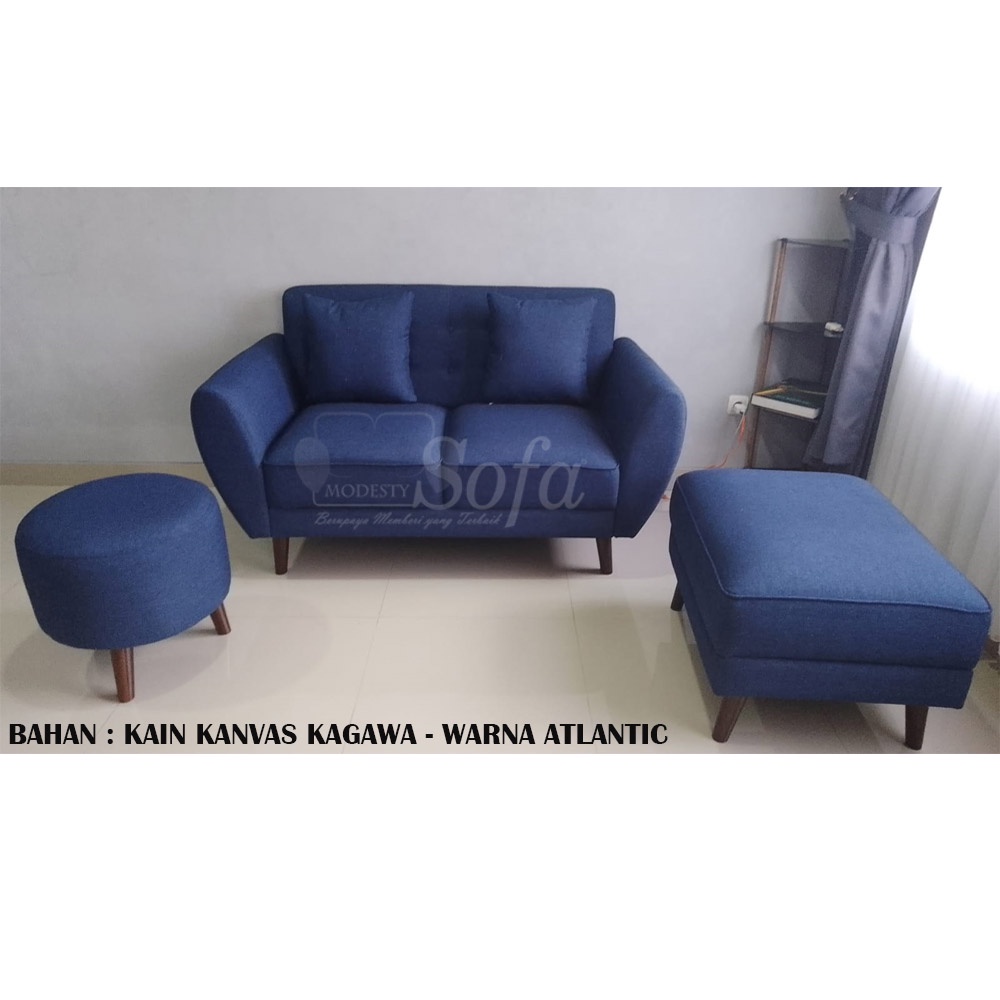 Jual Sofa Ruang Tamu Modesty 2 Seater + Puff Tanpa Sandaran Retro Mini ...