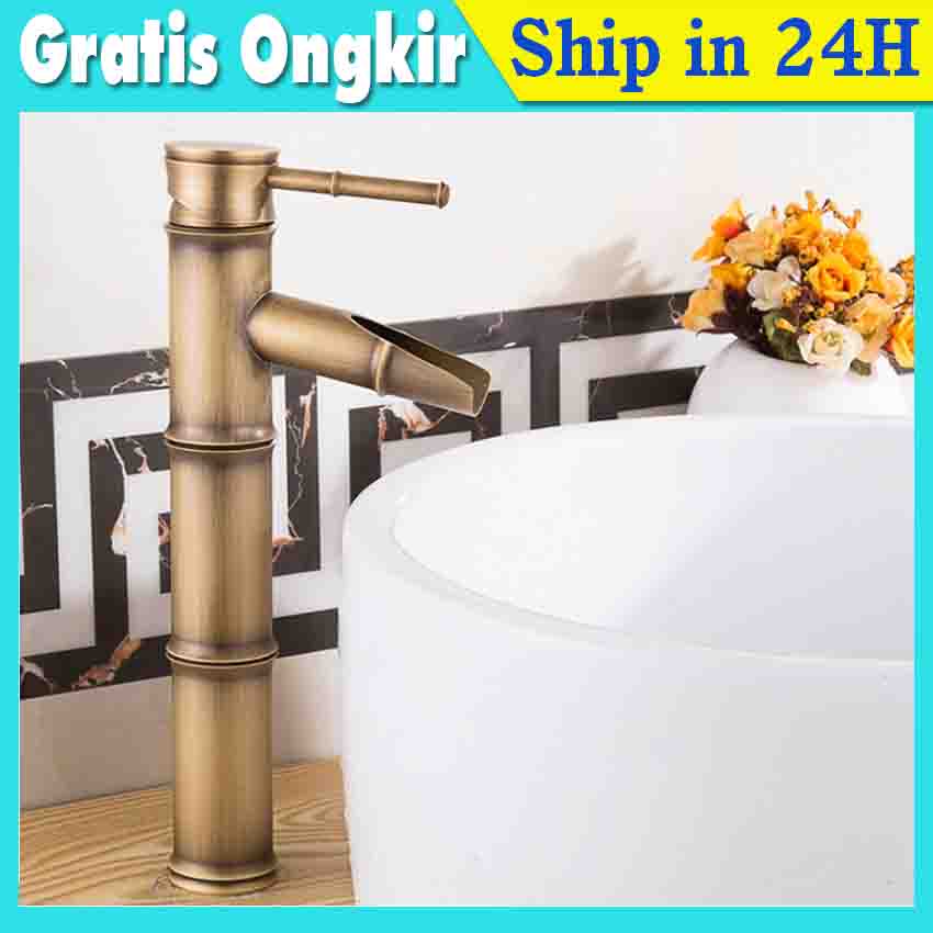 Jual Kran Wastafel Kuningan Panas Dingin Model Antik Bambu /Keran Air Washtafel bambu//Washtafel ...