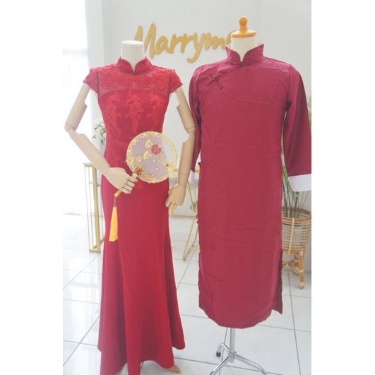 Jual sewa sangjit engagement gown cheongsam laki cowo - wine | Shopee ...