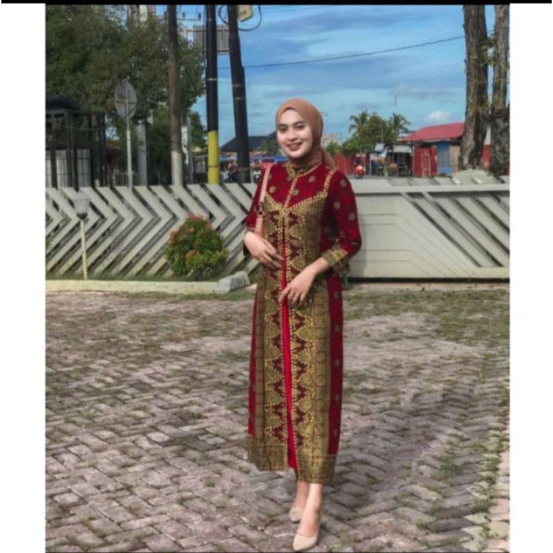 Jual SET COUPLE GAMIS BATIK MOTIF SONGKET PALEMBANG DRESS WANITA MODERN ...